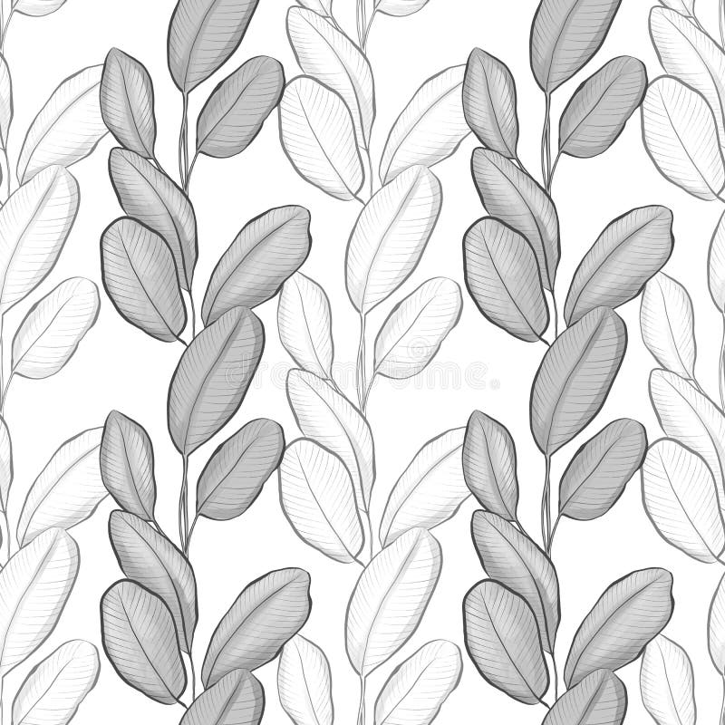 Seamless Monochrome Pattern with Leaves Stock Illustration ...