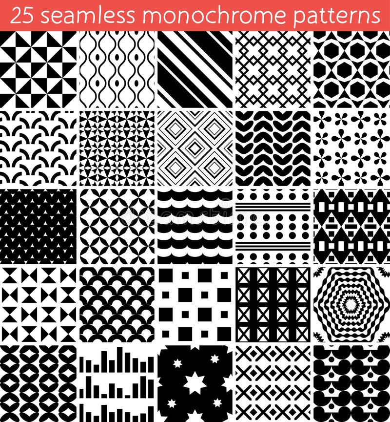 25 Seamless Monochrome Pattern Vector Seamless Pattern Stock Vector