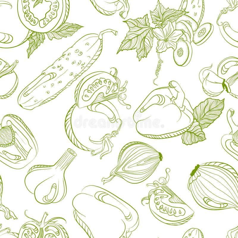 Seamless Monochrome Pattern Vegetable Mix Stock Vector - Illustration ...