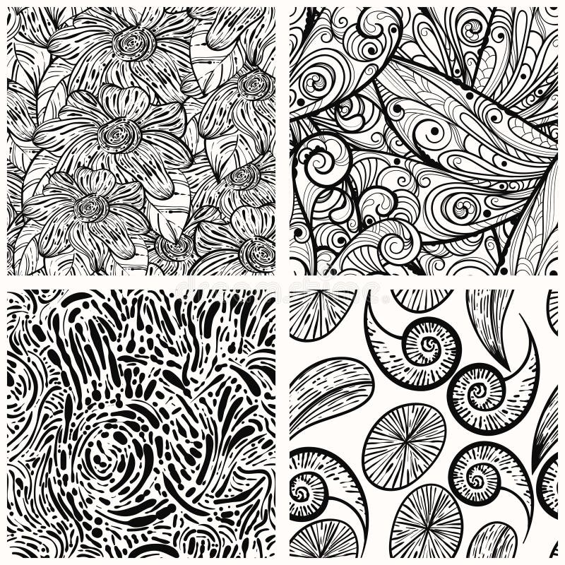 9 Seamless Monochrome Patterns (vector) Stock Vector - Illustration of ...