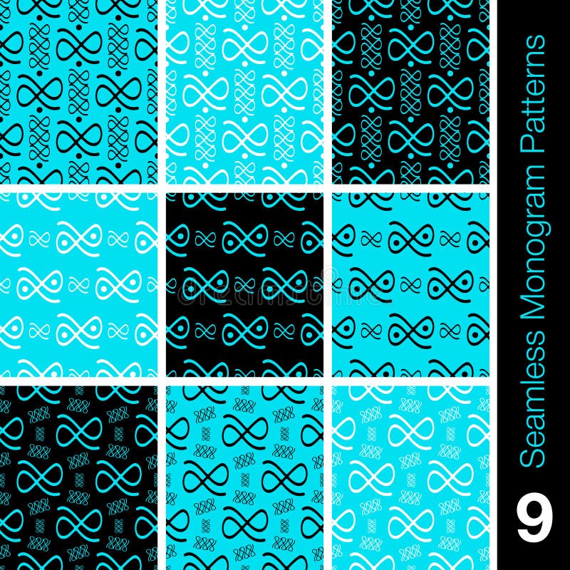 9 Seamless Monogram Patterns Stock Vector - Illustration of colors ...