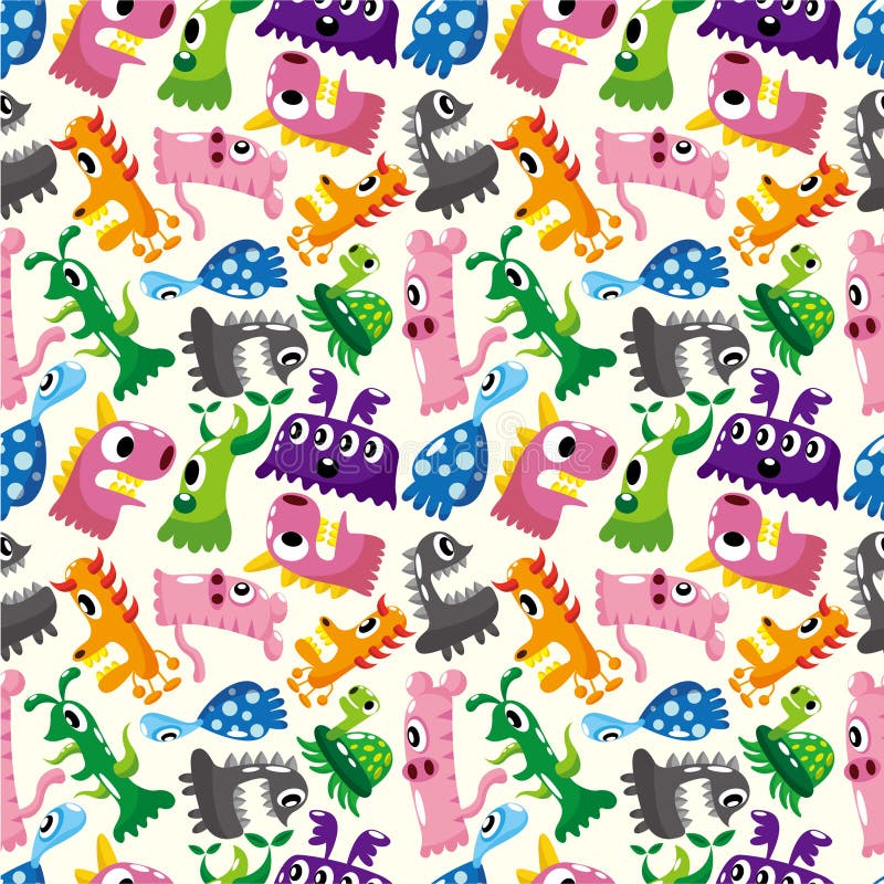 Cute Monster Seamless Pattern Stock Vector - Illustration of cheerful ...