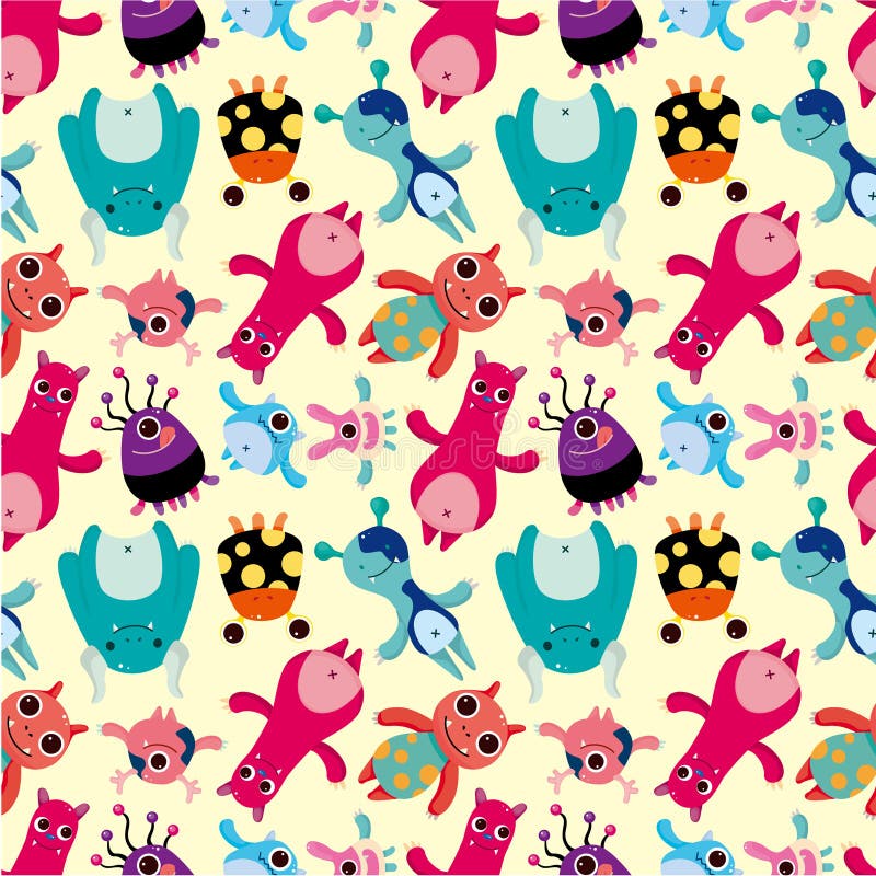 Cute Monster Seamless Pattern Stock Vector - Illustration of cheerful ...