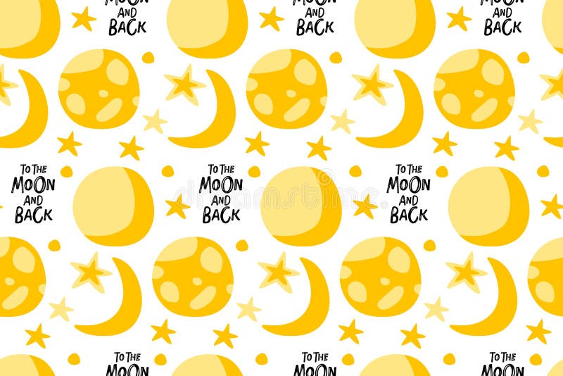 Seamless Moon Pattern in Doodle Style. Handwritten To the Moon and Back ...
