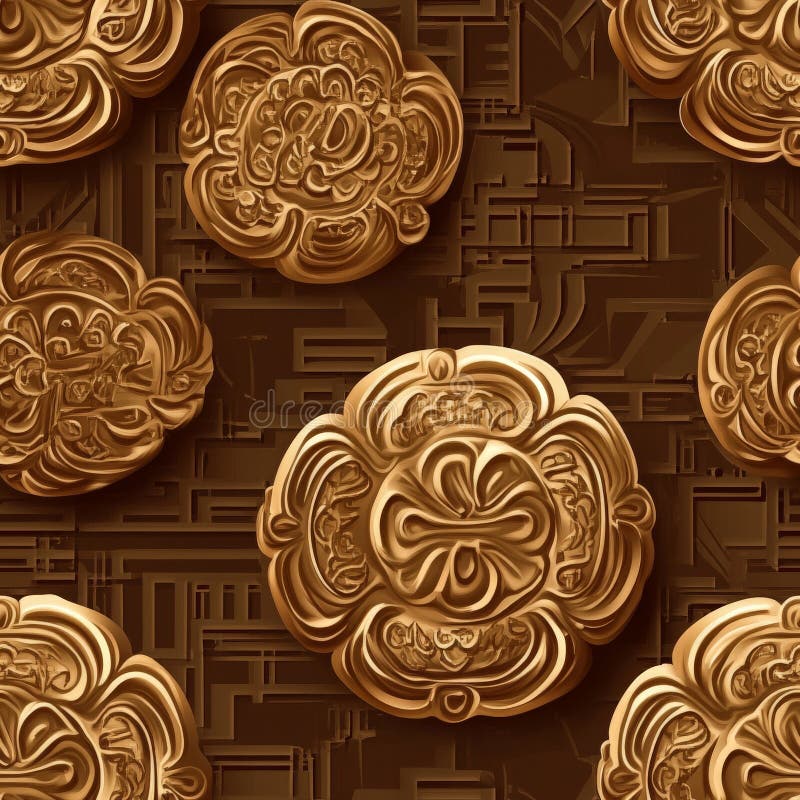 A Seamless Mooncake Pattern with Traditional Embossed Designs and Rich ...