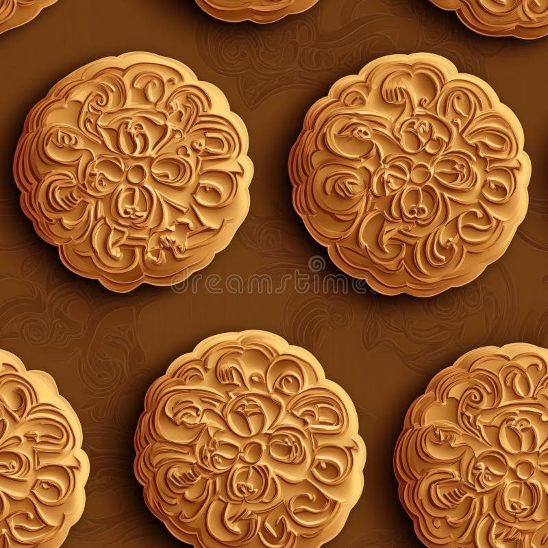 A Seamless Mooncake Pattern with Traditional Embossed Designs and Rich ...