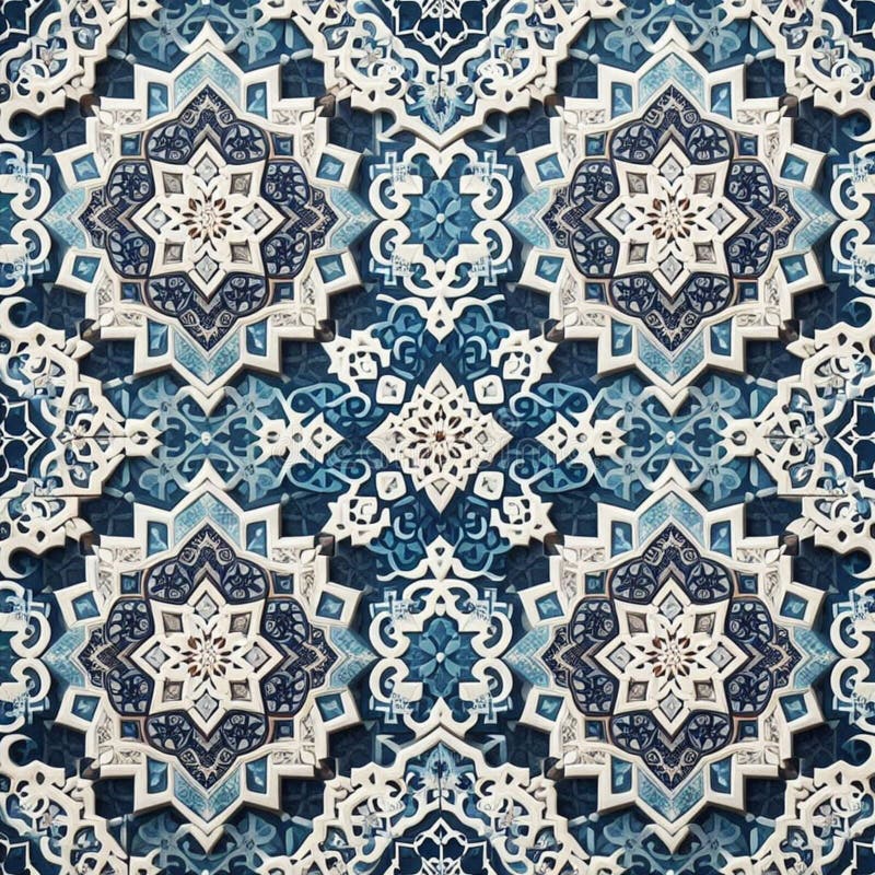 Seamless Moroccan Tile Texture – Blue & White Geometric Background in ...