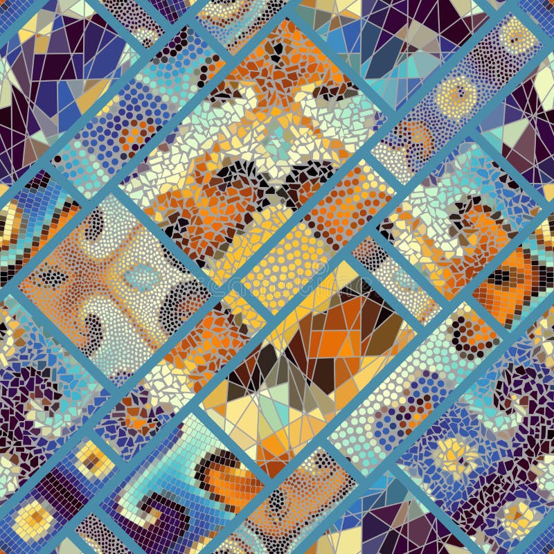 Mosaic Art Pattern of Wavy Shapes. Vector Seamless Image. Stock Vector ...