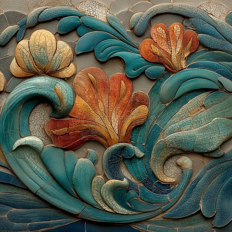 Gaudí-style Seamless Ocean Mosaic with Sea Shells, Algae, and Marine ...