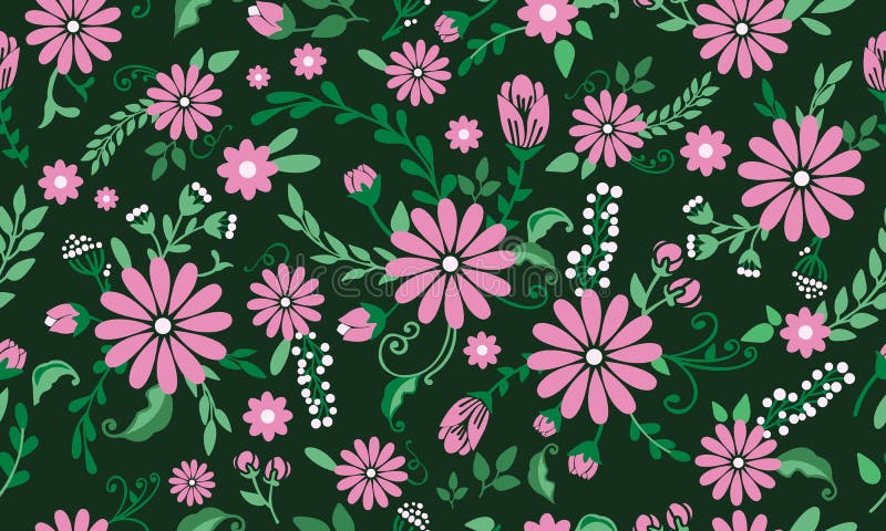 Seamless Motif of Spring Floral Background, with Leaf and Flower ...
