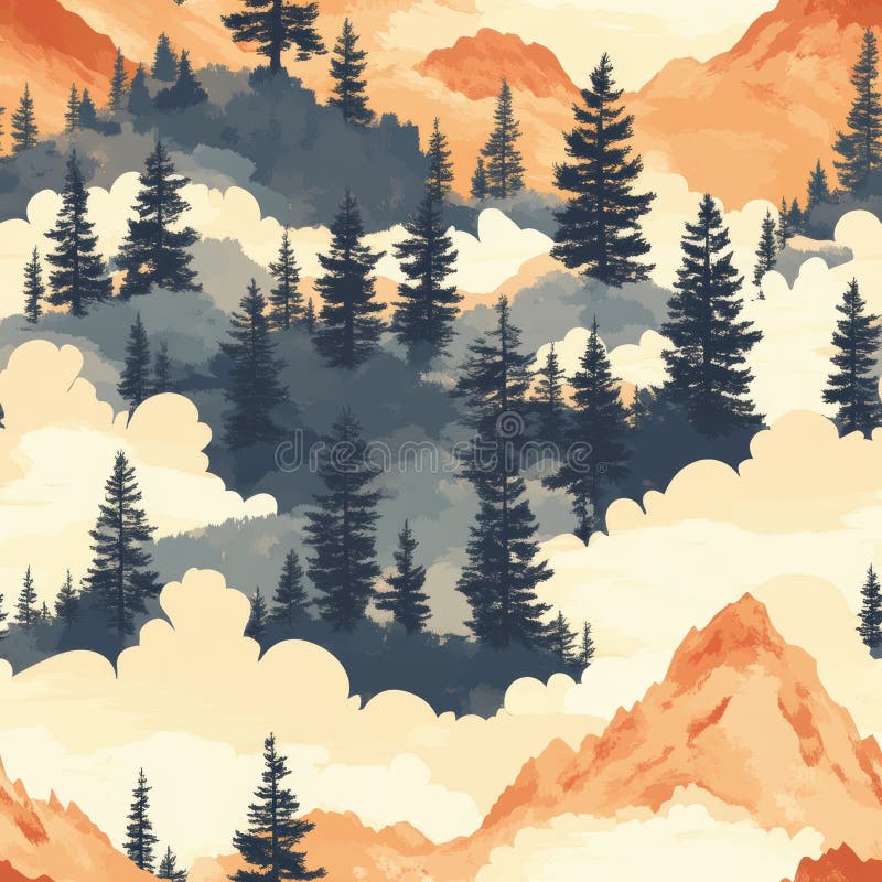 Seamless Mountain Landscape Trees Stock Illustrations – 2,481 Seamless ...