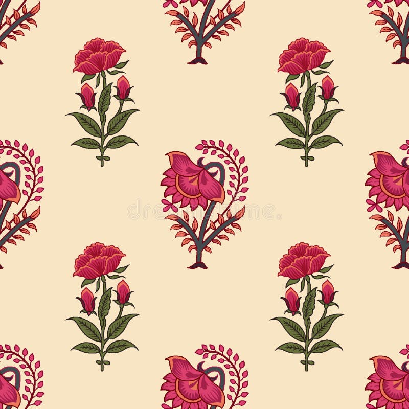 Seamless Mughal Motif Bunch Pattern Background Stock Illustration ...