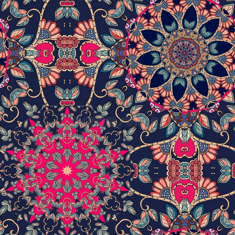 Seamless Multicolor Pattern with Oriental Mandalas. Hippie Mandala ...