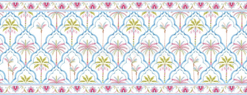 Seamless Multicolored Watercolor Moroccan Pattern with Stylized Palm ...