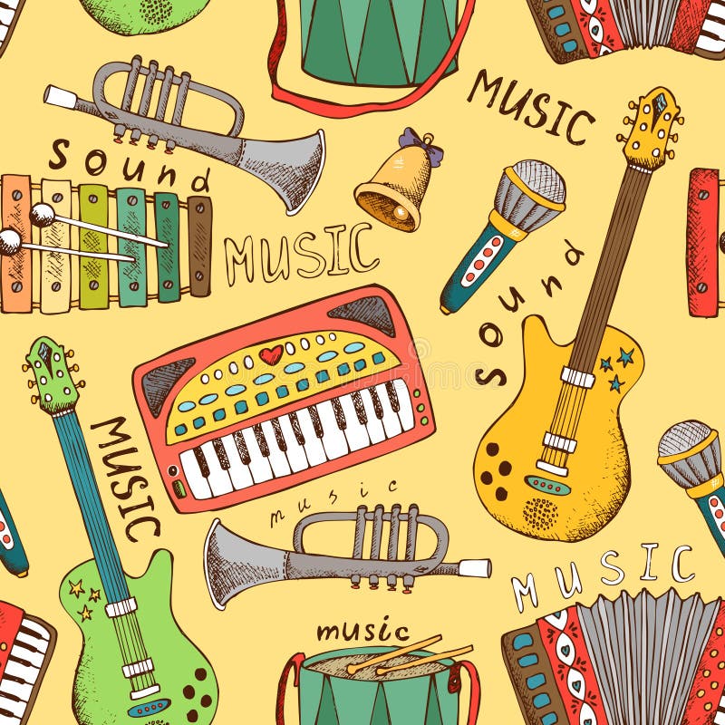 Music Seamless Pattern Notebook Doodles Vector Ill Stock Vector ...