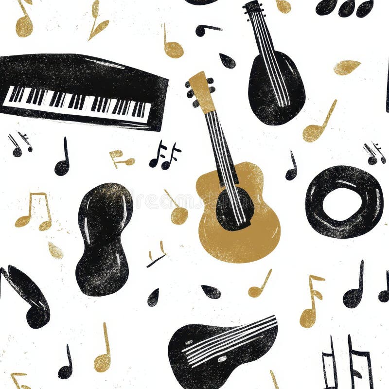 Seamless Musical Instruments Pattern with Guitars and Pianos Stock ...