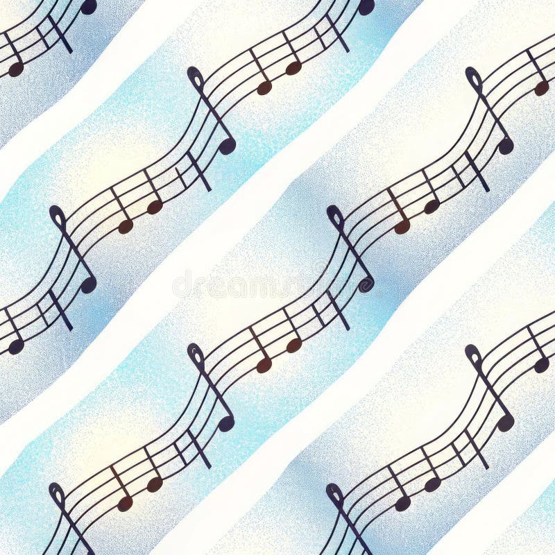 Seamless Musical Notes Rhythm Pattern on Blue and White Background ...