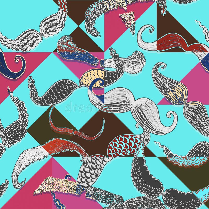 Seamless Mustache Free Style Barber Tools Shop Pattern Illustration ...