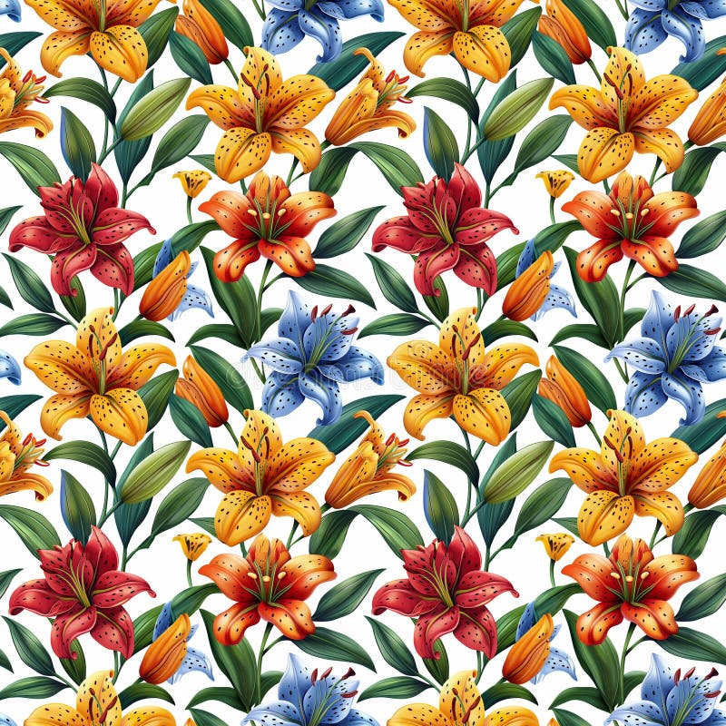 Seamless Natural Floral Pattern with Lilies Stock Illustration ...