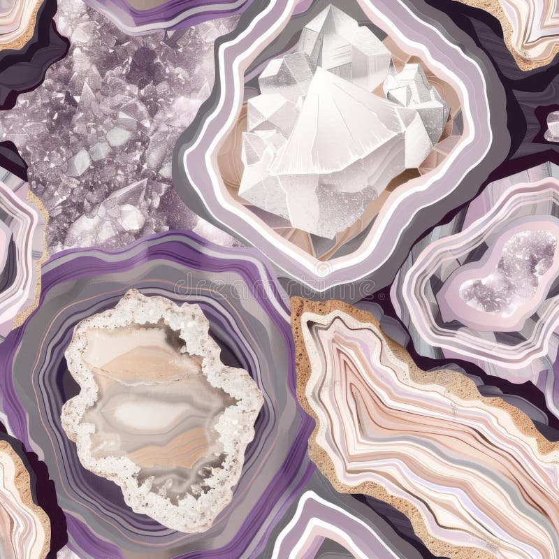 Seamless Natural Mineral Pattern with Geode and Crystal Slices Stock ...