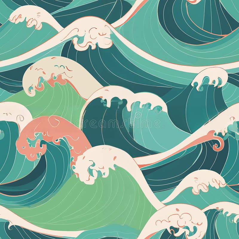 Seamless Natural Pattern with Sea Waves Stock Illustration ...