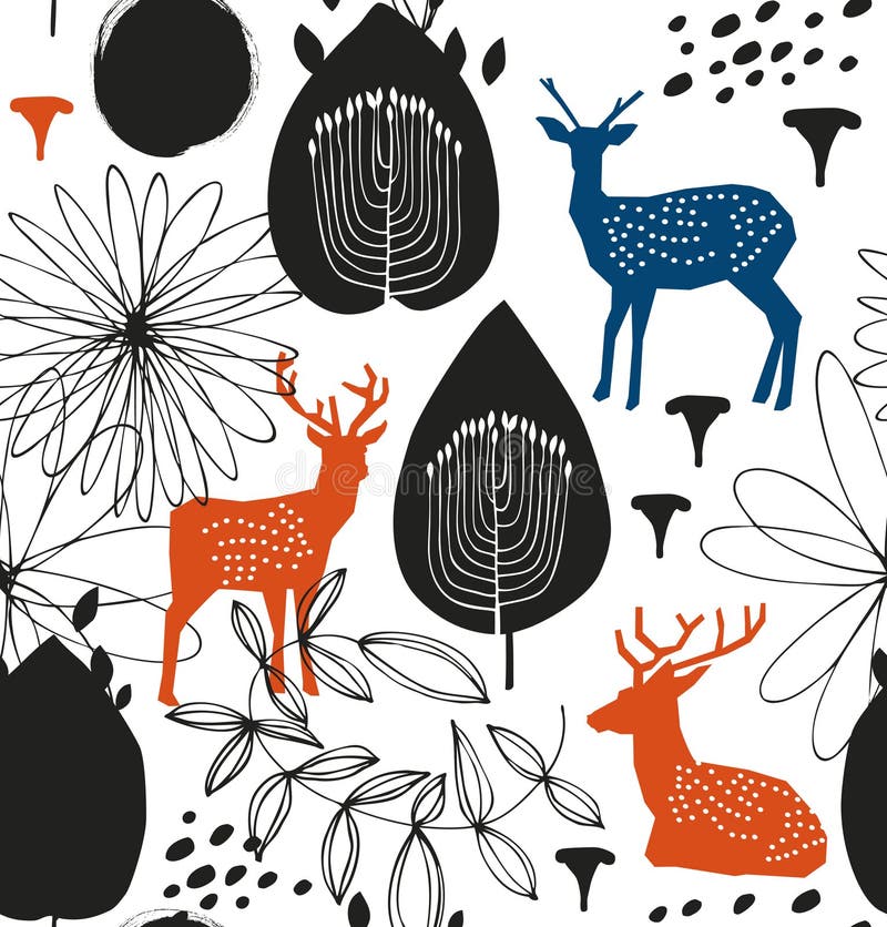 Seamless Nature Pattern with Deers. Forest Silhouette Background ...