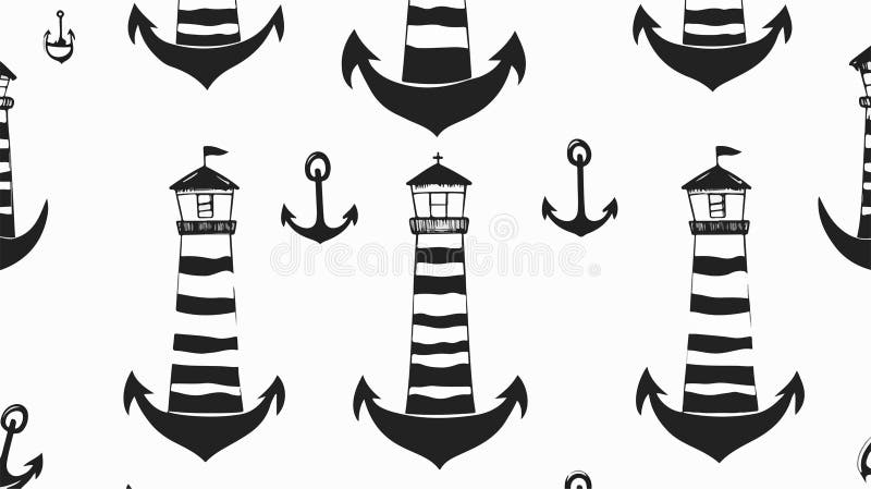 Seamless Nautical Lighthouse Anchor Pattern in Marine Theme for Design ...