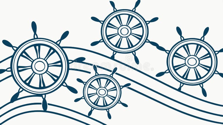 Seamless Nautical Pattern with Ship Wheels and Blue Waves. Vector ...