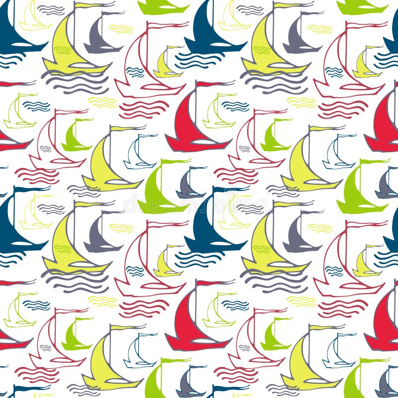 Seamless Nautical Pattern with Ships Stock Vector - Illustration of ...