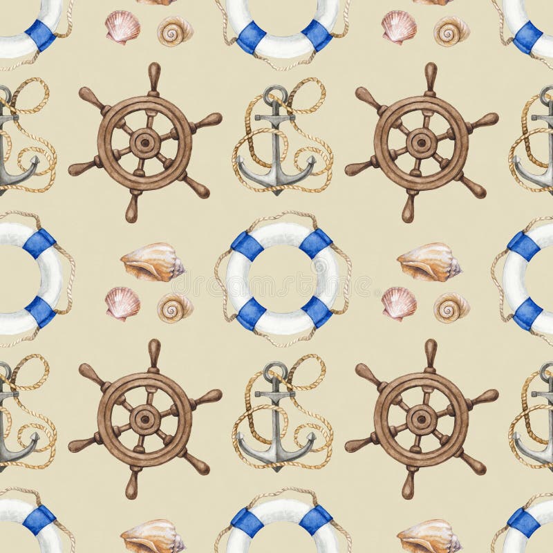 Seamless Nautical Background with Hand Drawn Eleme Stock Vector - Illustration of iron, heavy ...