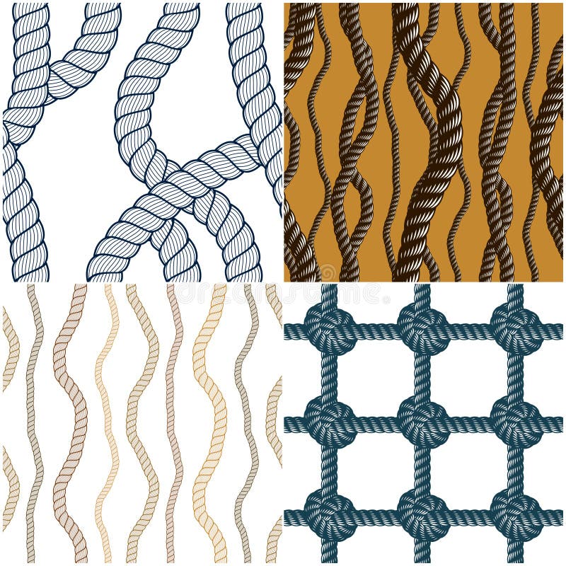 Seamless Nautical Rope Patterns Vector Set. Endless Navy Illustration ...