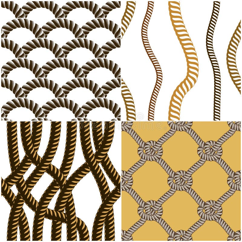 Seamless Nautical Rope Patterns Vector Set. Endless Navy Illustration ...