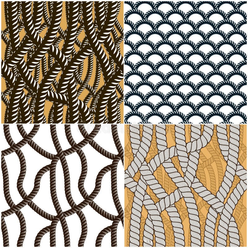Seamless Nautical Rope Patterns Vector Set. Endless Navy Illustration ...