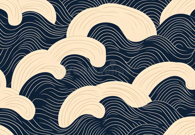 Seamless Navy Blue and Beige Wave Pattern Stock Illustration ...