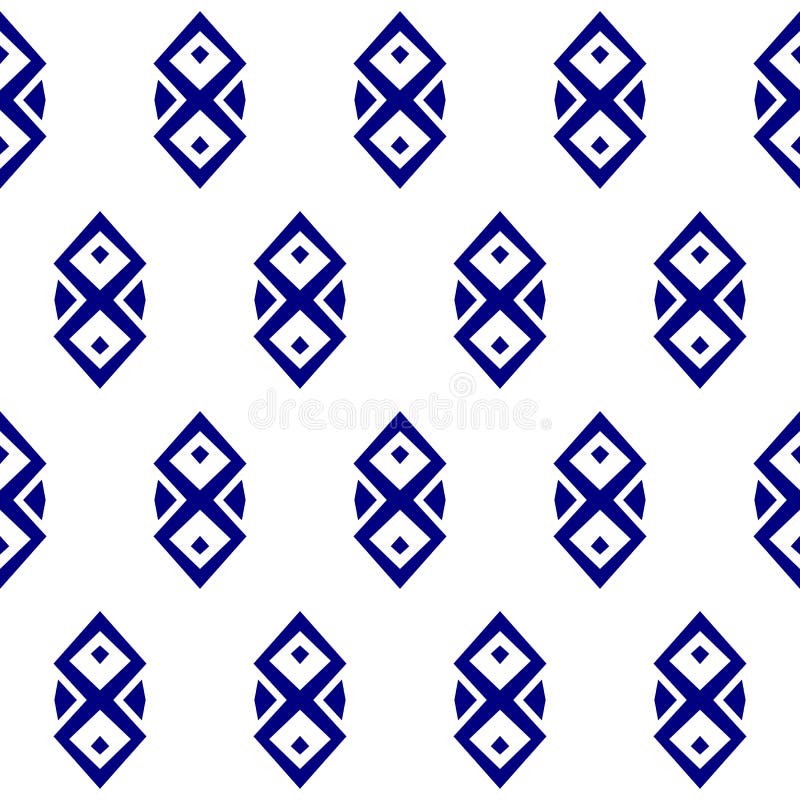 Seamless Navy Blue Pattern with Ornaments and Zig Zag Stripes. Modern ...