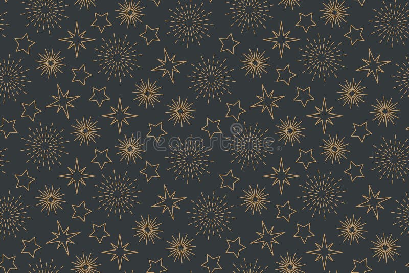 Seamless New Year Eve Golden Pattern with Fireworks and Stars Stock ...