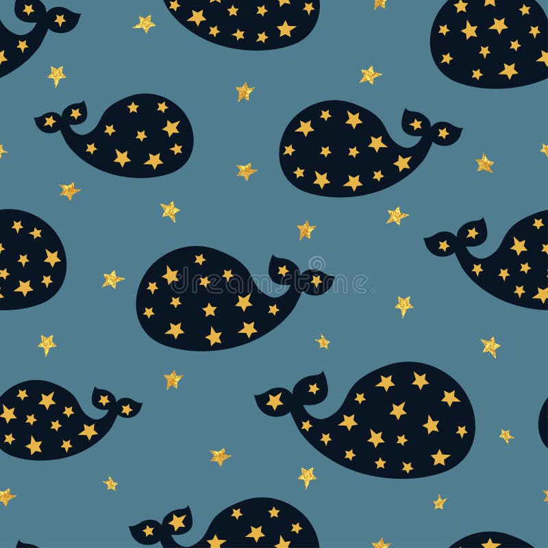 Seamless Night Pattern with Whales and Stars. Stock Vector ...