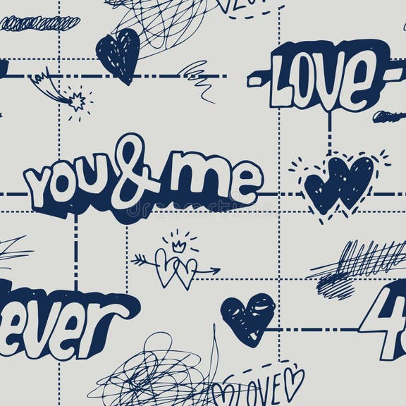 Seamless Notebook Doodle Pattern with Love Notes and Scribble Stock ...