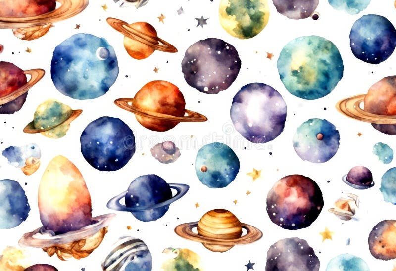 Seamless Objects Pattern Watercolor Space Background White Cartoon ...
