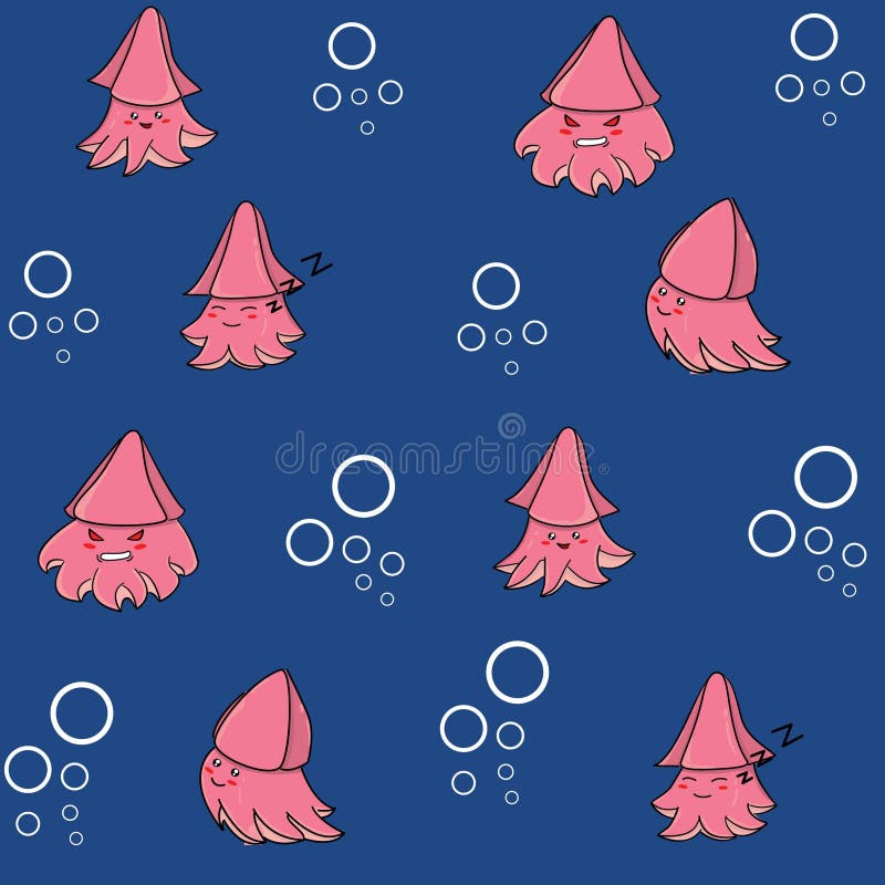Seamless Ocean Animals Vector Repeat Pattern with Squid Stock Vector ...