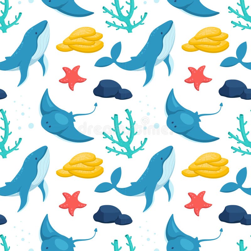 Seamless Ocean Pattern Design Featuring Decorative Marine Life Elements ...