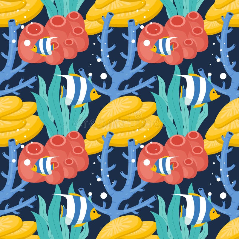 Seamless Ocean Pattern Design Featuring Decorative Marine Life Elements ...