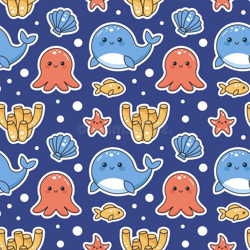 Seamless Ocean Pattern Design Featuring Decorative Marine Life Elements ...