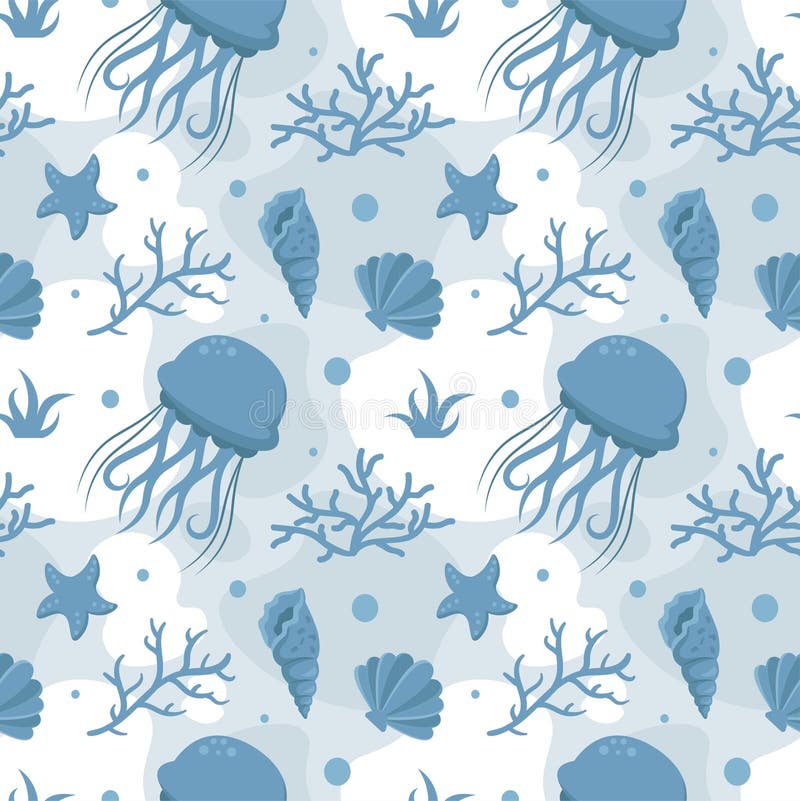 Seamless Ocean Pattern Design Featuring Decorative Marine Life Elements ...