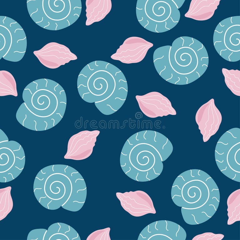 Seamless Ocean Themed Pattern with Hand Drawn Seashells. Stock Vector ...