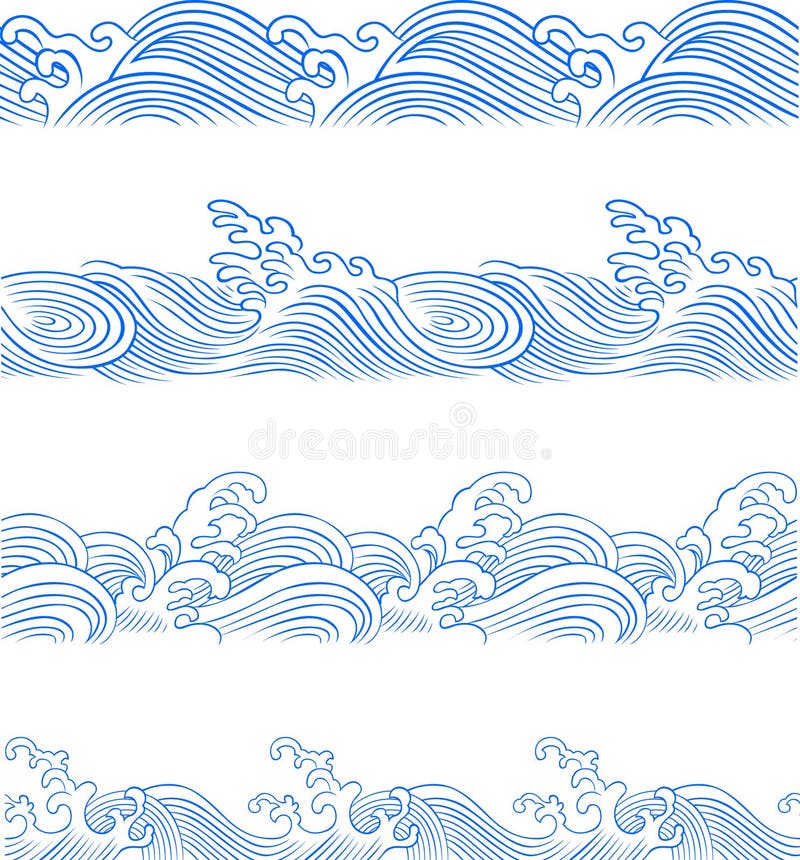 Hand Drawn Ocean Waves. Sketch Sea Waves Tide Splash. Hand Drawn ...