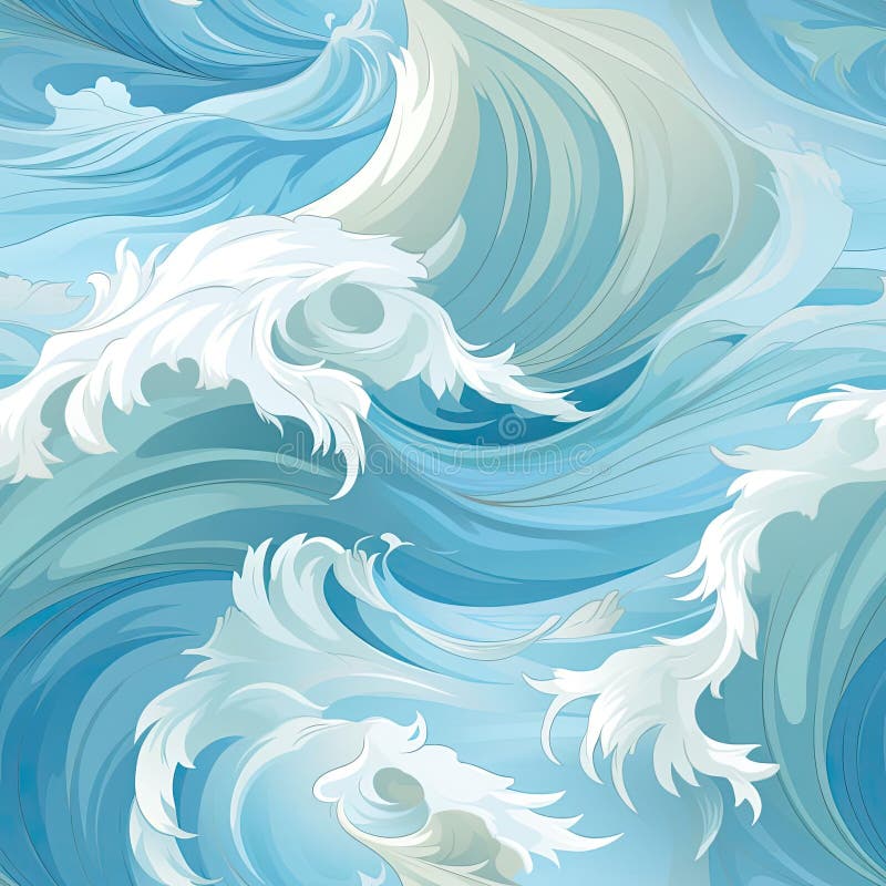 Seamless Ocean Waves Pattern with White and Blue Colors (tiled) Stock ...