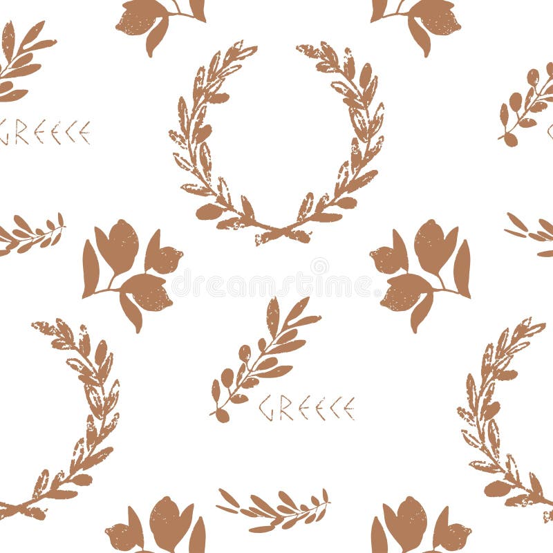 Seamless Olive Branch Pattern Hand Drawn Design.Text Greece ,olive ...