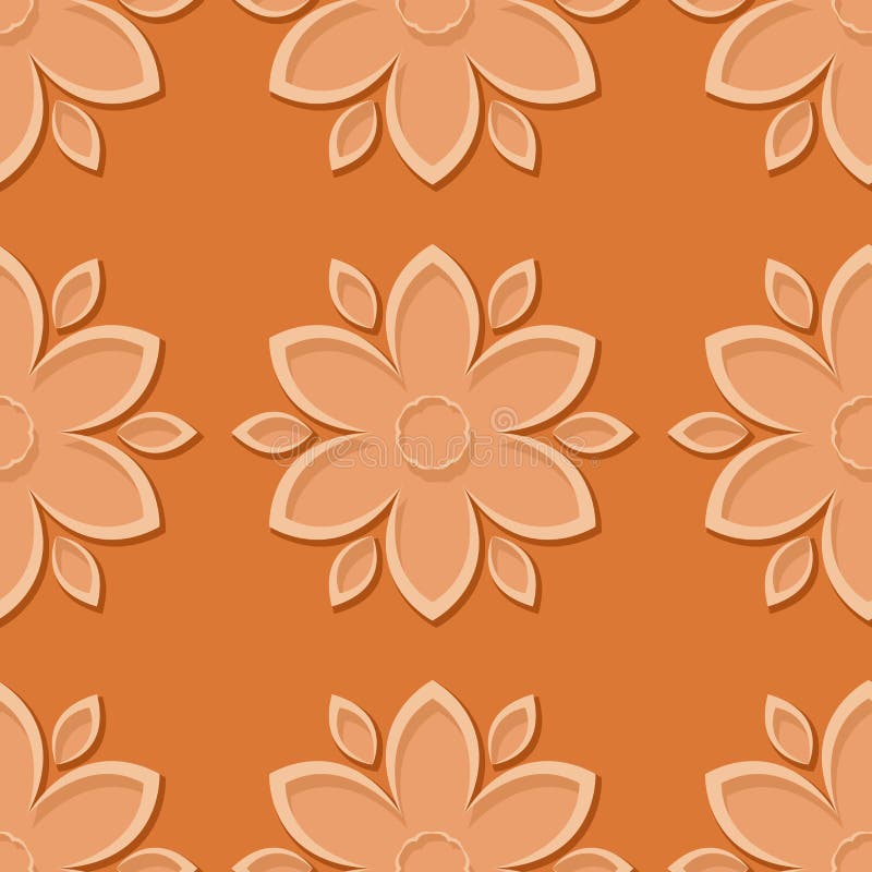 Seamless Orange Background with 3d Floral Elements Stock Vector ...