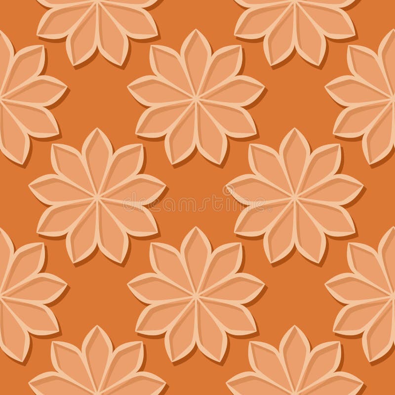 Seamless Orange Background with 3d Floral Elements Stock Vector ...